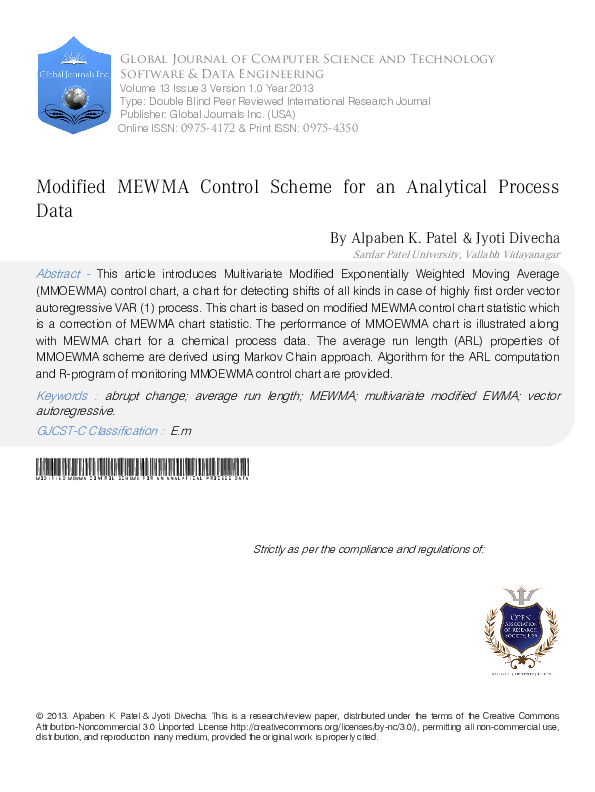 (PDF) Modified MEWMA Control Scheme for an Analytical Process Data