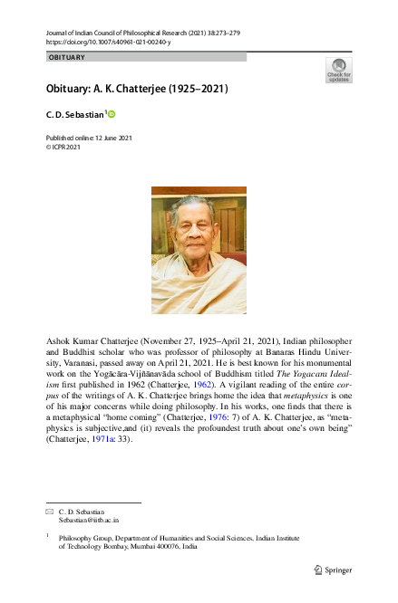(PDF) Obituary: A. K. Chatterjee (1925–2021)