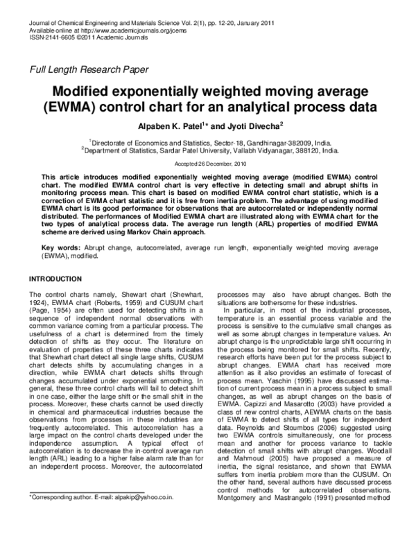 (PDF) Modified exponentially weighted moving average (EWMA) control chart for an analytical ...