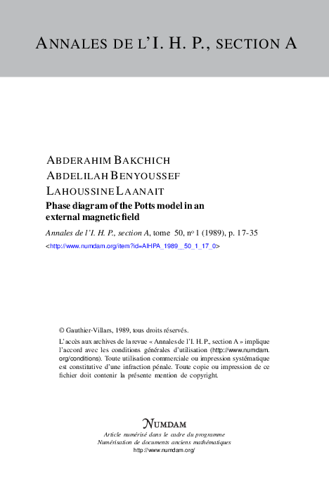 (PDF) Phase diagram of the Potts model in an external magnetic field
