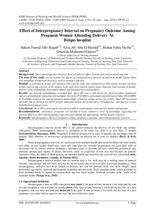 (PDF) Effect of Interpregnancy Interval on Pregnancy Outcome Among ...