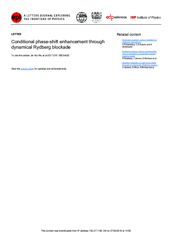 (PDF) Conditional phase-shift enhancement through dynamical Rydberg blockade