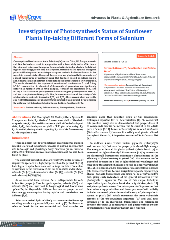 (PDF) Investigation of Photosynthesis Status of Sunflower Plants Up ...