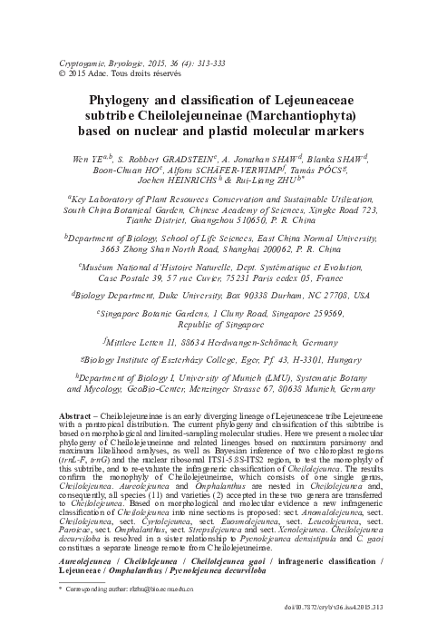 (PDF) Phylogeny and Classification of Lejeuneaceae Subtribe ...