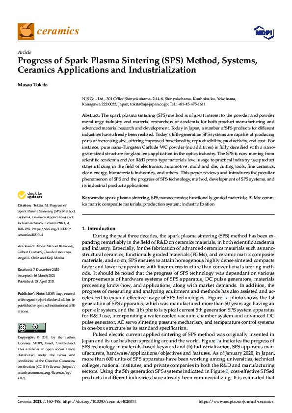 (PDF) Progress of Spark Plasma Sintering (SPS) Method, Systems, Ceramics Applications and ...