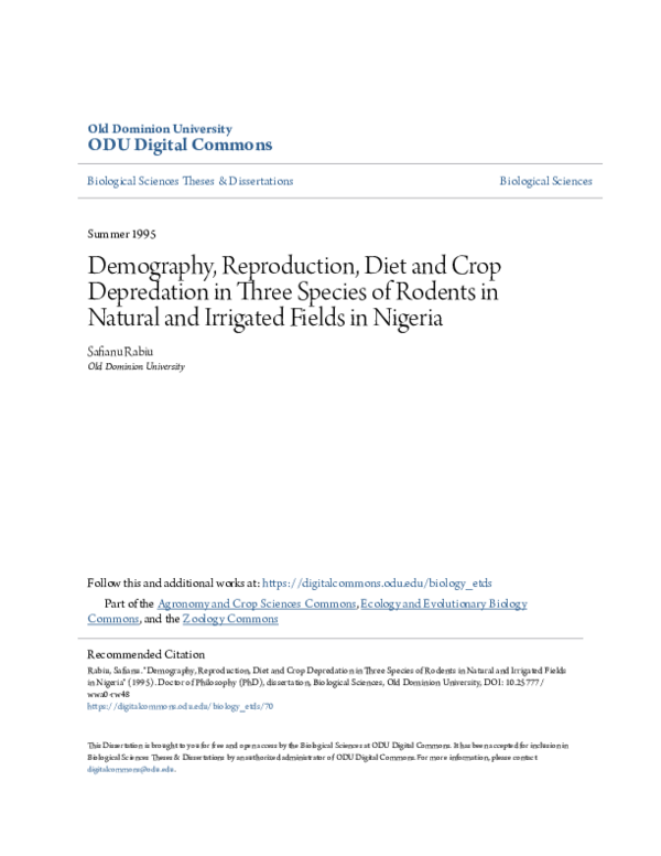 (PDF) Demography, Reproduction, Diet and Crop Depredation in Three ...