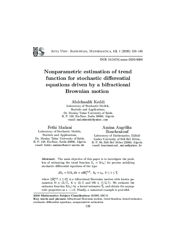 Pdf Nonparametric Estimation Of Trend Function For Stochastic Differential Equations Driven By