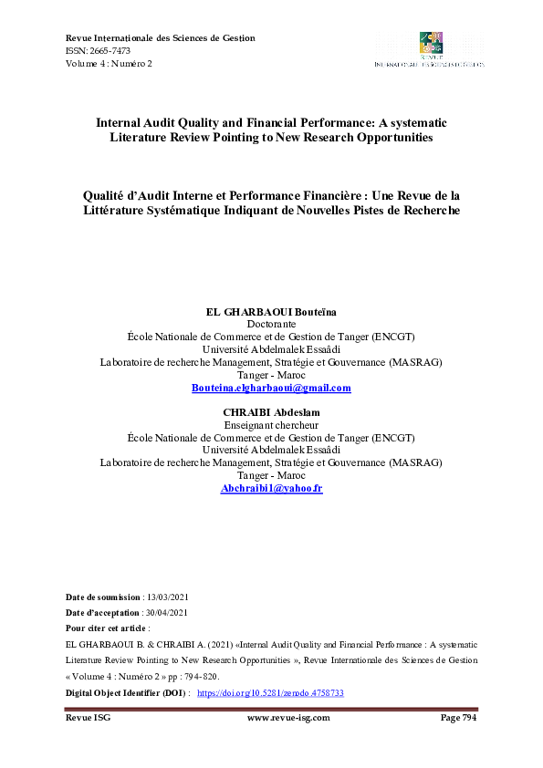 (PDF) Internal Audit Quality and Financial Performance: A systematic ...