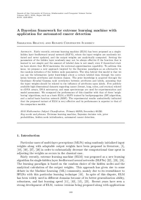 (PDF) A Bayesian framework for extreme learning machine with application for automated cancer ...