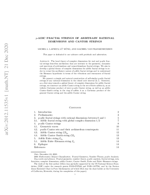 Pdf P Adic Fractal Strings Of Arbitrary Rational Dimensions And