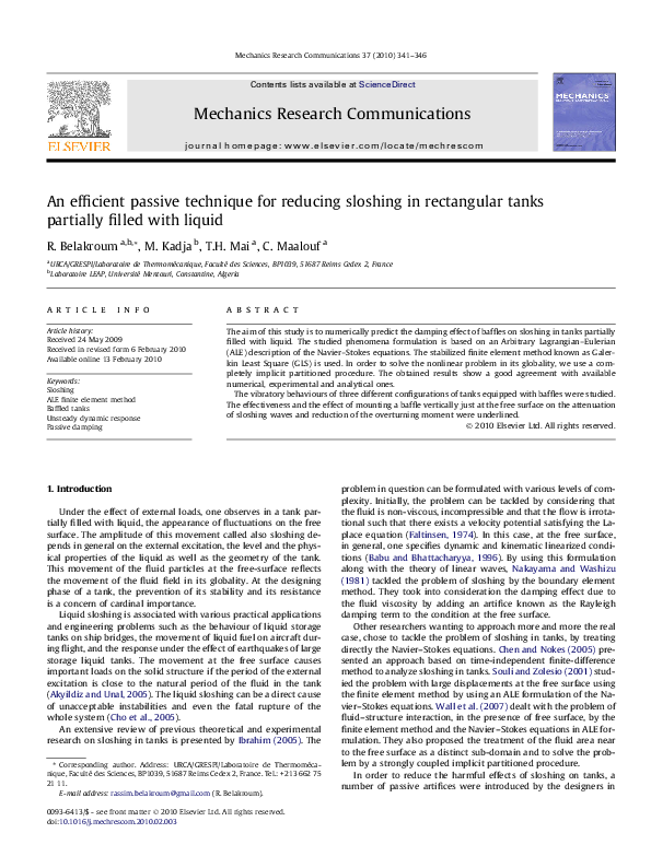 (PDF) An efficient passive technique for reducing sloshing in ...