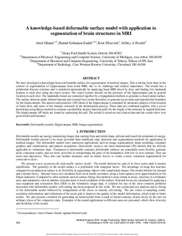 (PDF) Knowledge-based deformable surface model with application to segmentation of brain ...
