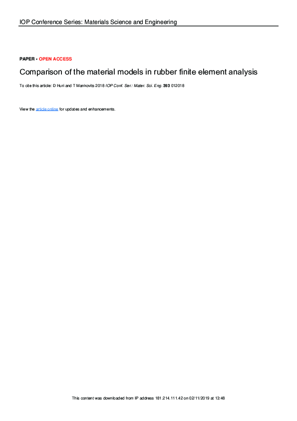 Pdf Comparison Of The Material Models In Rubber Finite Element Analysis