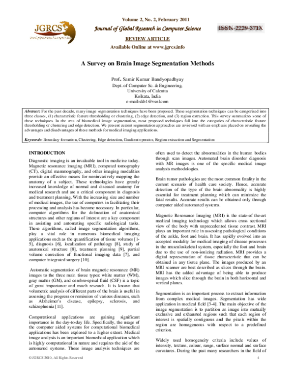 (PDF) A Survey on Brain Image Segmentation Methods