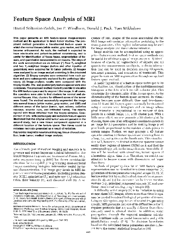 (PDF) Feature space analysis of MRI