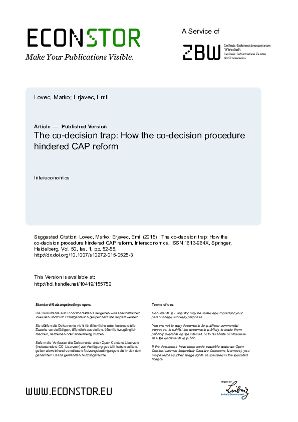 (PDF) How the Co-decision Procedure Hindered CAP Reform