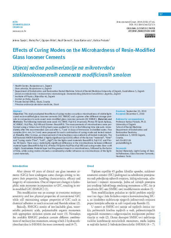 (PDF) Effects of Curing Modes on the Microhardness of Resin-Modified ...