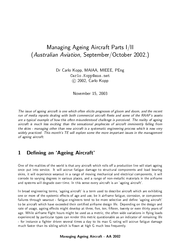 (PDF) Managing Ageing Aircraft Parts I / II ( Australian Aviation ...