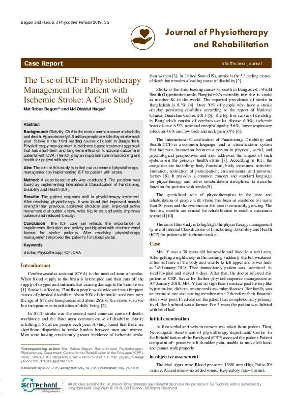 (PDF) The Use of ICF in Physiotherapy Management for Patient with ...