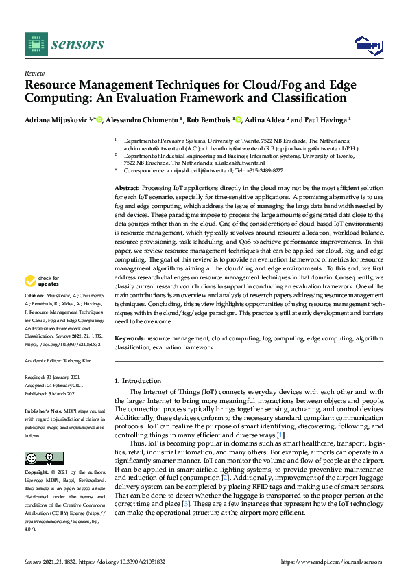 Pdf Resource Management Techniques For Cloudfog And Edge Computing