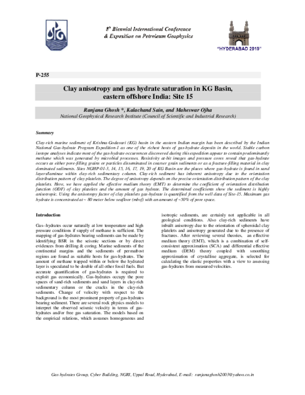 (PDF) Clay anisotropy and gas hydrate saturation in KG Basin , eastern ...