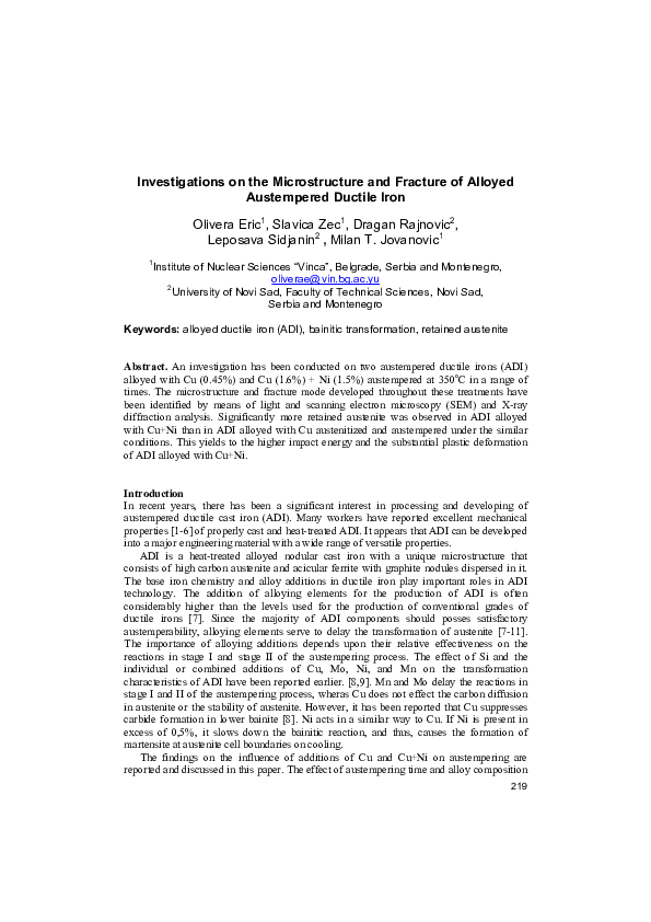 (PDF) Investigations on the Microstructure and Fracture of Alloyed Austempered Ductile Iron