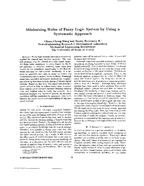 Pdf Minimizing Rules Of Fuzzy Logic System By Using A Systematic Approach