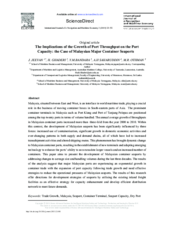 (PDF) The Implications of the Growth of Port Throughput on the Port Capacity: the Case of ...
