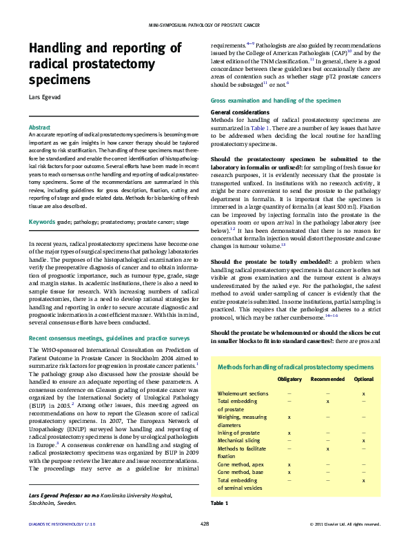 (PDF) Handling and reporting of radical prostatectomy specimens