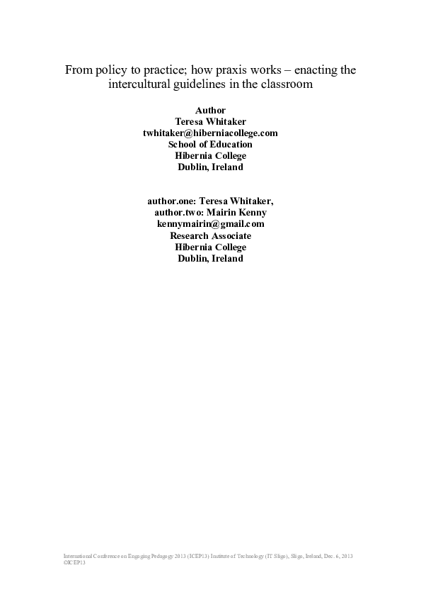 (PDF) From policy to practice; how praxis works - enacting the ...