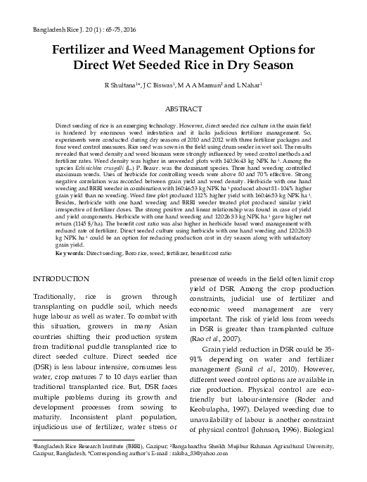 (PDF) Fertilizer and Weed Management Options for Direct Wet Seeded Rice ...