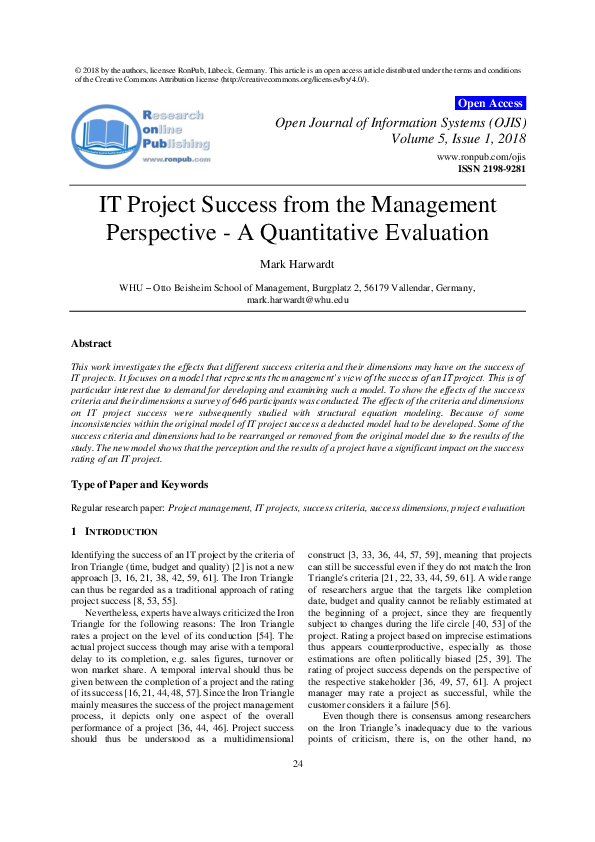 (PDF) IT Project Success from the Management Perspective - A ...