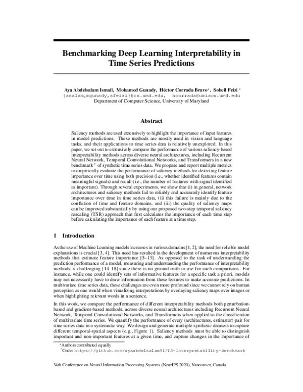 (PDF) Benchmarking Deep Learning Interpretability in Time Series ...