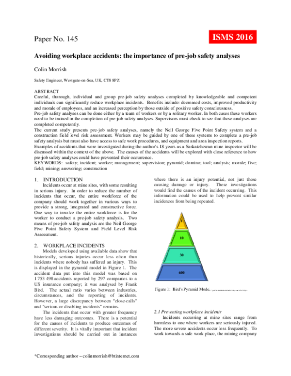(PDF) Avoiding workplace accidents: The importance of pre-job safety ...