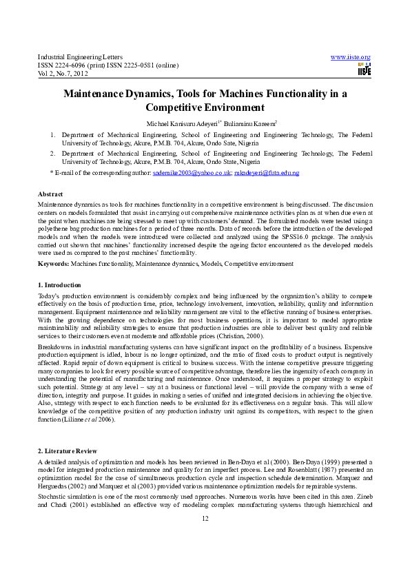 (PDF) Maintenance Dynamics for Enhanced Machine Functionality