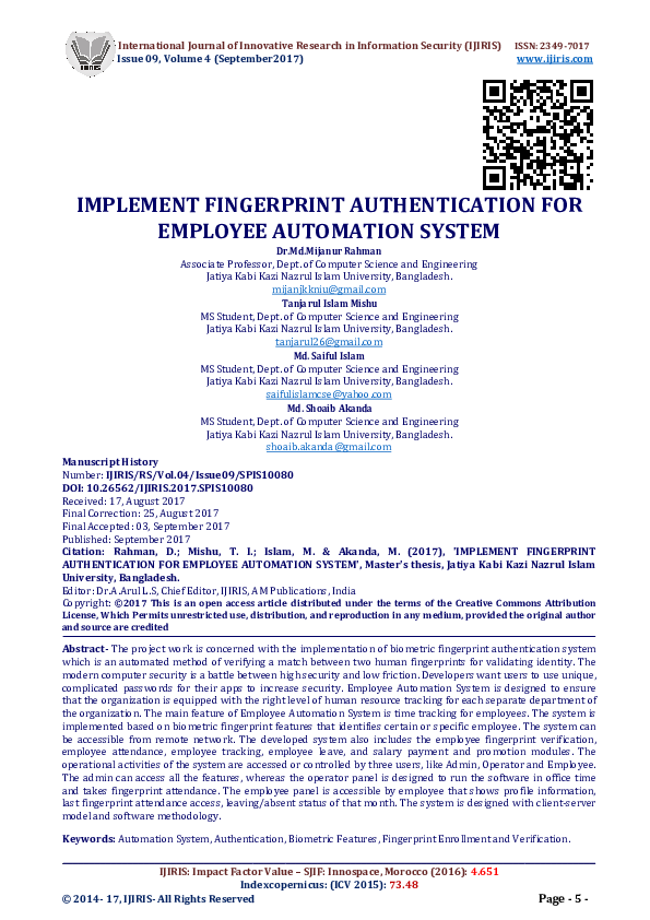 (PDF) IMPLEMENT FINGERPRINT AUTHENTICATION FOR EMPLOYEE AUTOMATION SYSTEM
