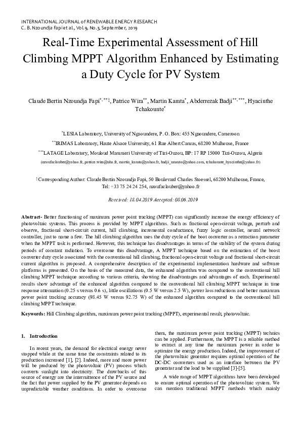 (PDF) Real-Time Experimental Assessment of Hill Climbing MPPT Algorithm ...
