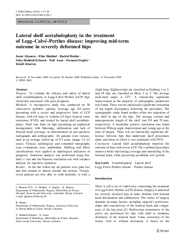 (PDF) Lateral shelf acetabuloplasty in the treatment of Legg–Calvé ...
