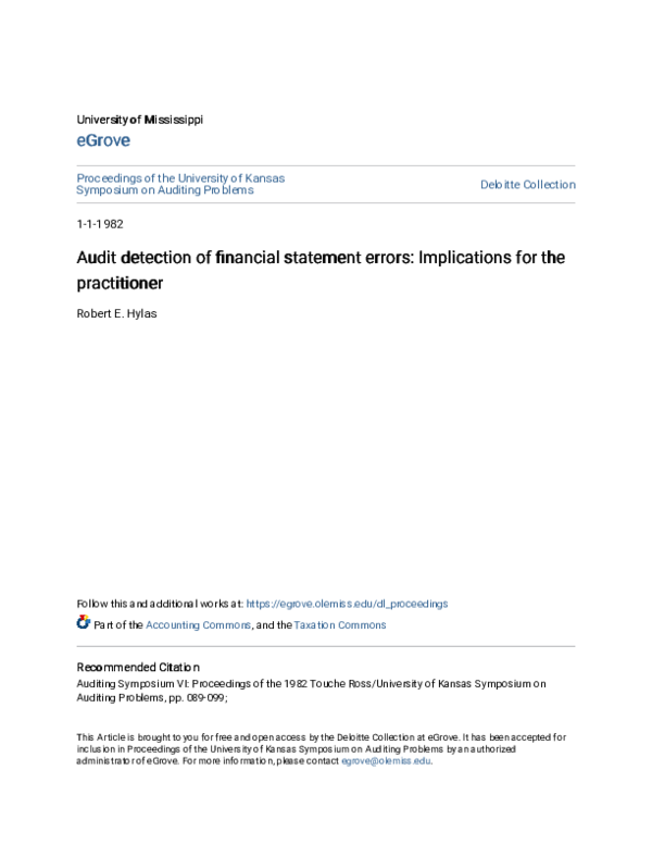 (PDF) Audit detection of financial statement errors: Implications for ...