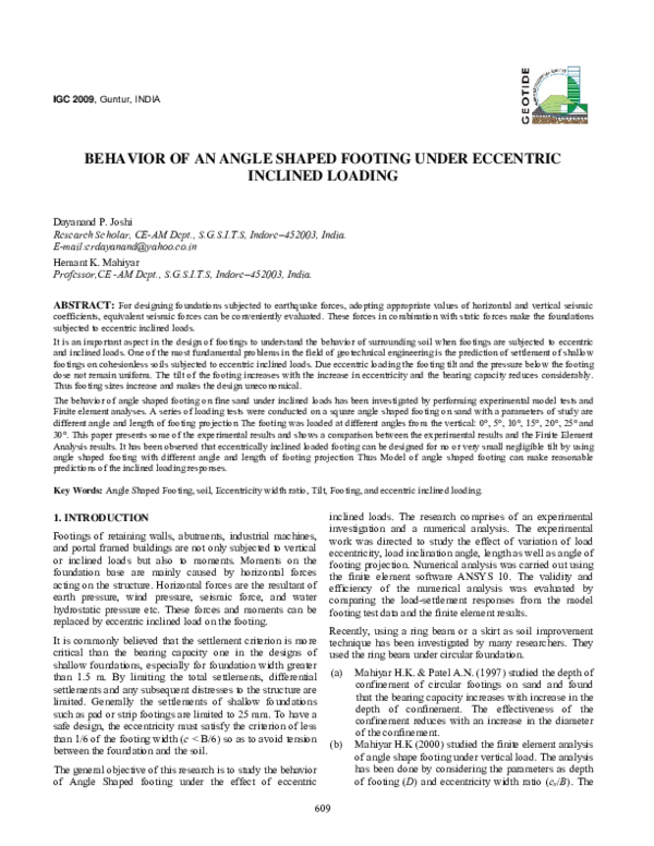 (PDF) Behavior of an Angle Shaped Footing Under Eccentric Inclined Loading