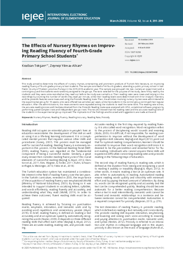 (PDF) The Effects of Nursery Rhymes on Improv-ing Reading Fluency of ...