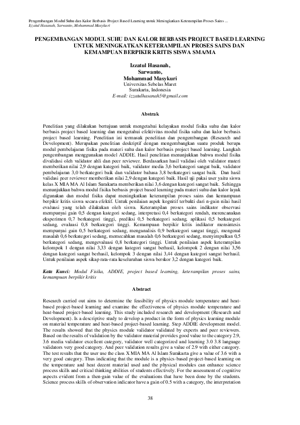 (PDF) Pengembangan Modul Suhu dan Kalor Berbasis Project Based Learning untuk Meningkatkan ...