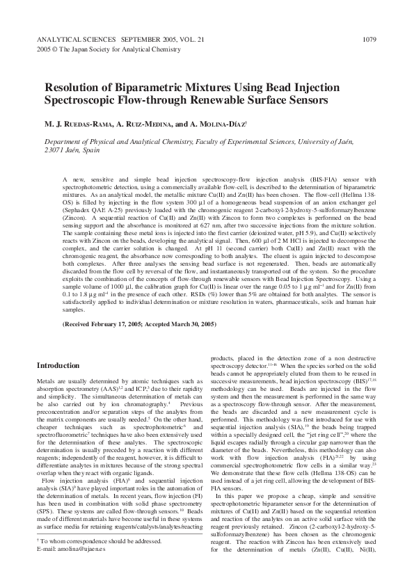 (PDF) Resolution of Biparametric Mixtures Using Bead Injection Spectroscopic Flow-through ...
