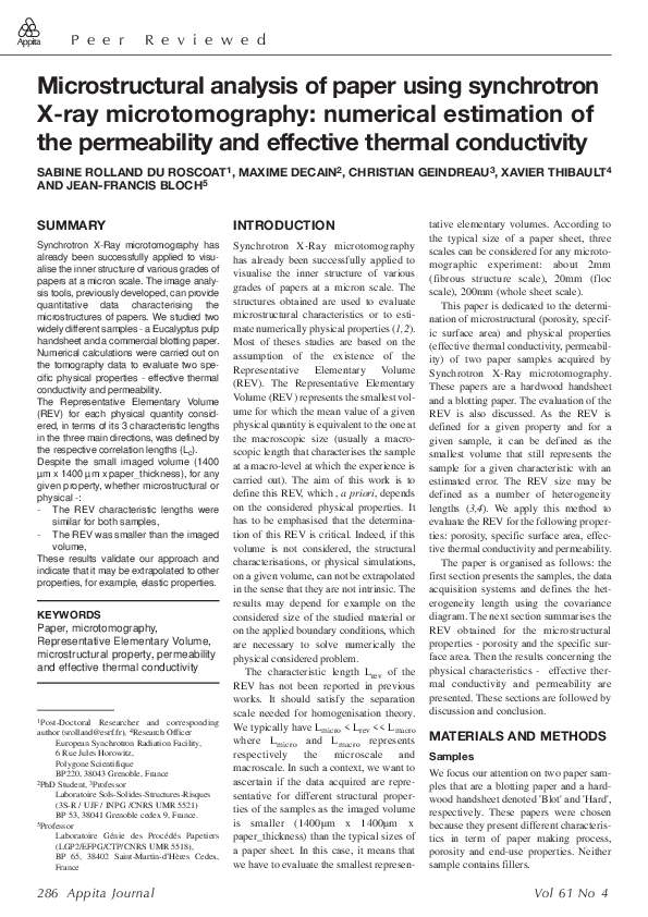 Microstructural Analysis Of Paper Using Synchrotron X Ray Microtomography Numerical Estimation