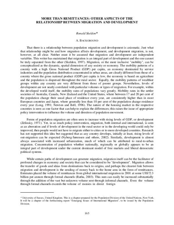 (PDF) More Than Remittances : Other Aspects of the Relationship Between ...