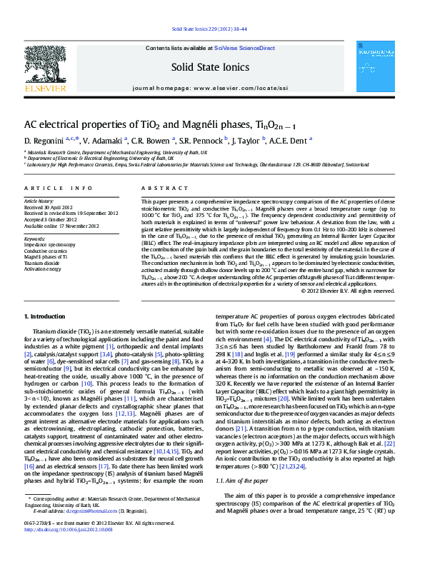 (PDF) AC electrical properties of TiO2 and Magnéli phases, TinO2n−1