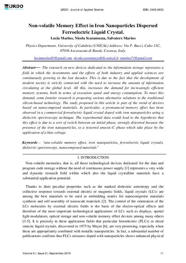 (PDF) Non-volatile Memory Effect in Iron Nanoparticles Dispersed ...