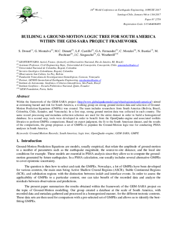 (PDF) Building a Ground-Motion Logic Tree for South America Within the ...