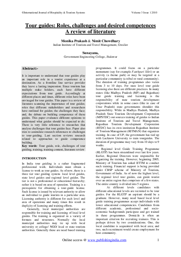 (PDF) Tour guides: Roles, challenges and desired competences A review ...