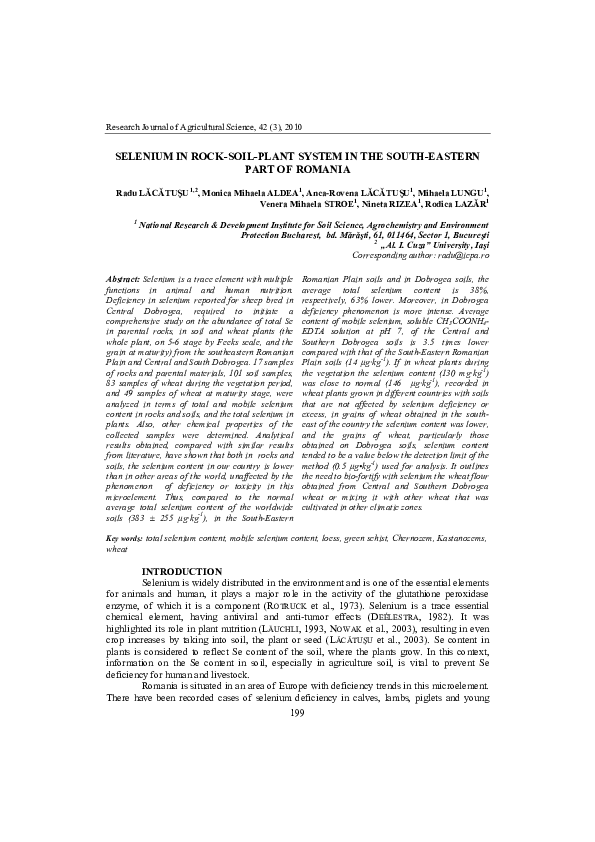(PDF) Selenium in rock-soil-plant system in the south-eastern part of ...